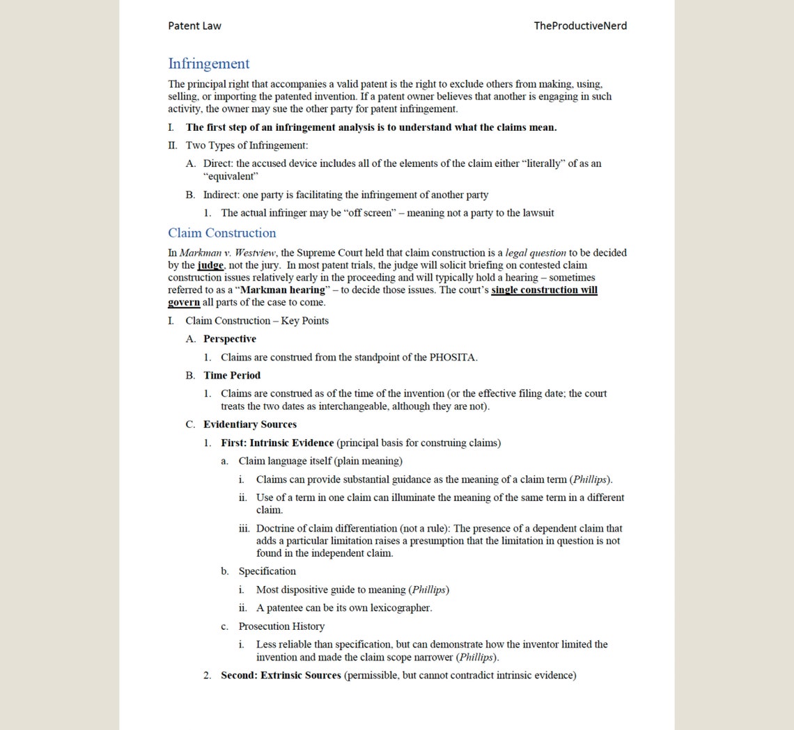 Patent Law Outline | Law School Notes | Law School Outline Patent Law ...