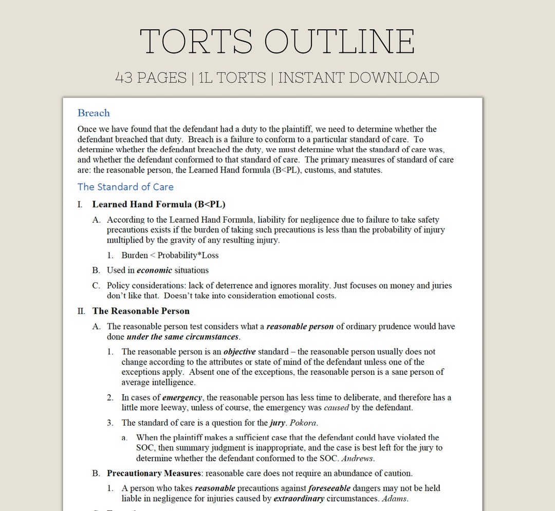 Torts Outline 1L Law School Notes Law School Outline Tort - Etsy