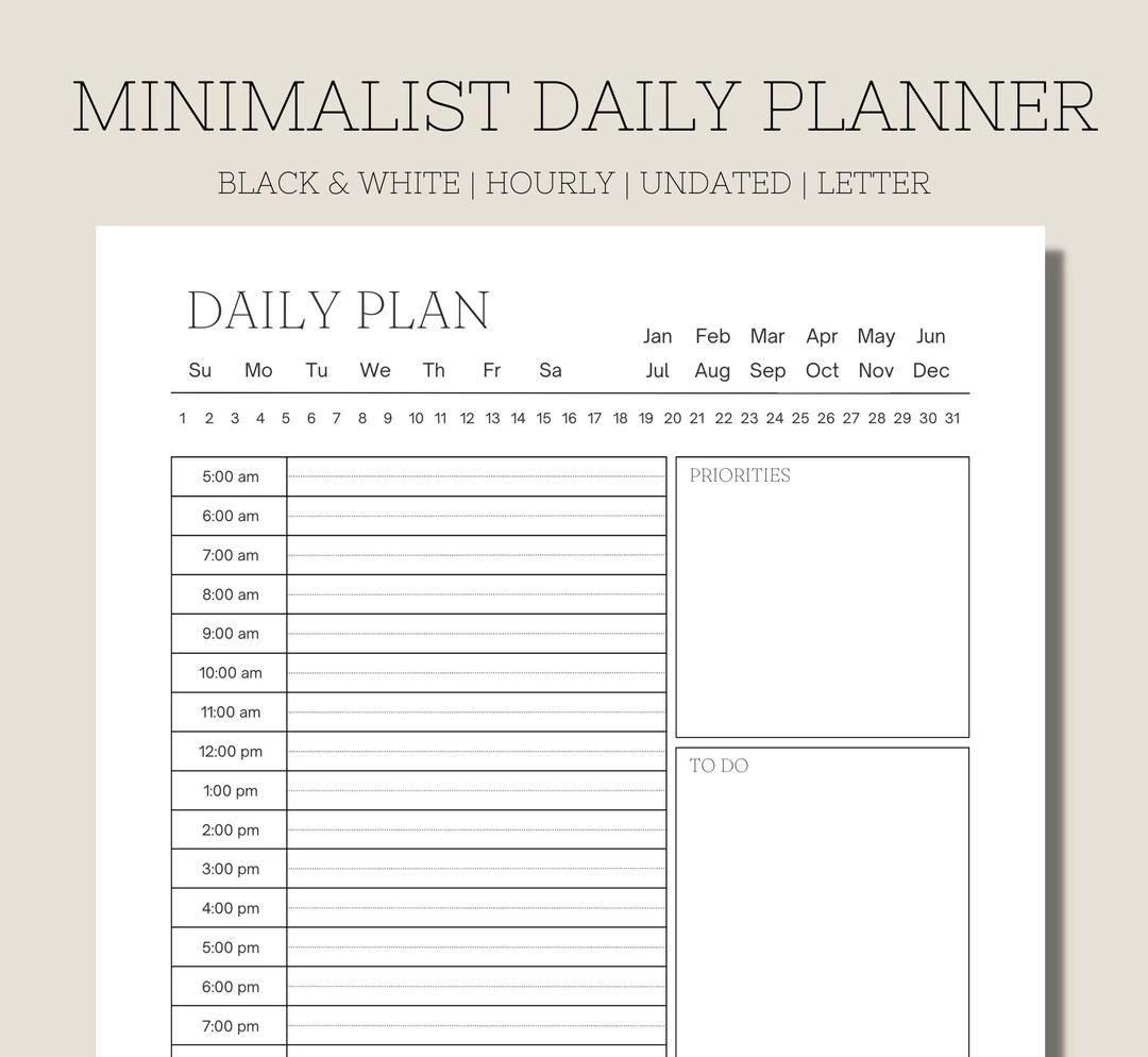 Minimalist Daily Planner Hourly Planner Printable Planner Digital ...