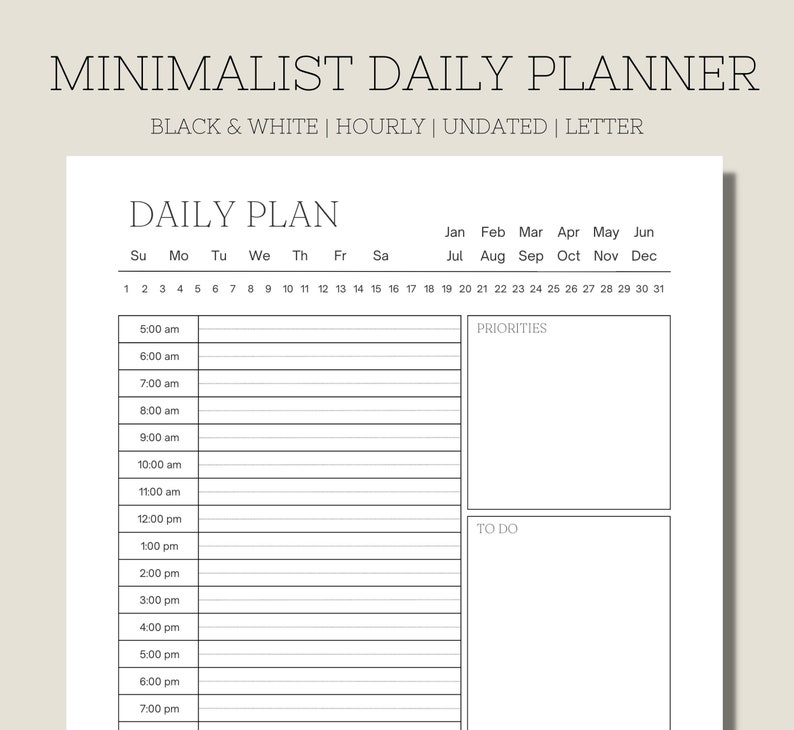 Minimalist Daily Planner | Hourly Planner | Printable Planner Digital ...