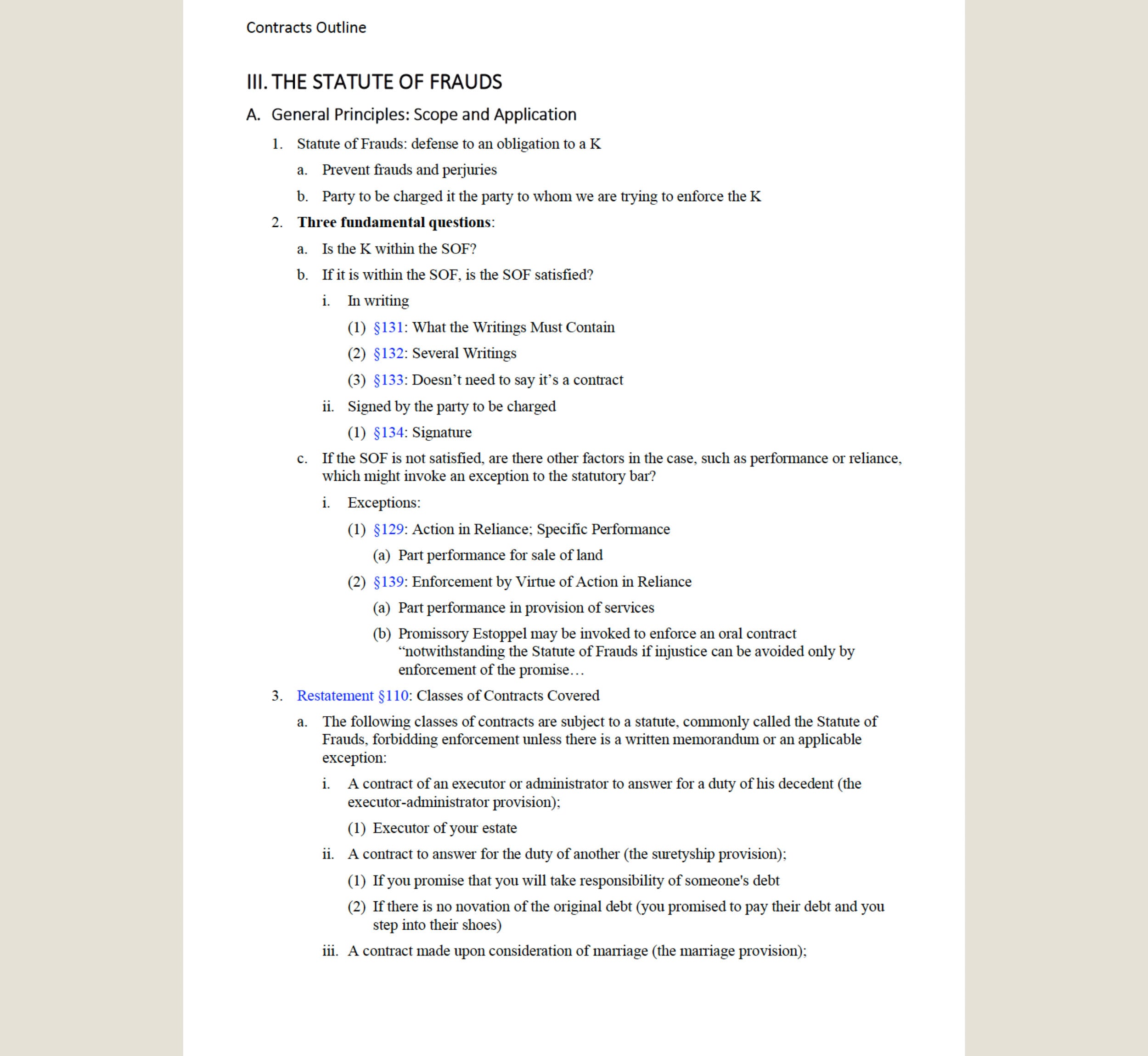 Contracts Outline | 1L Law School Notes | Law School Outline Contracts ...