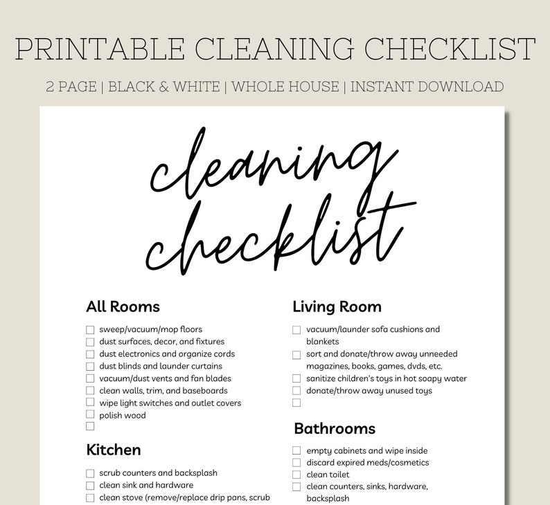Cleaning Checklist Printable Household Cleaning Checklist Spring ...