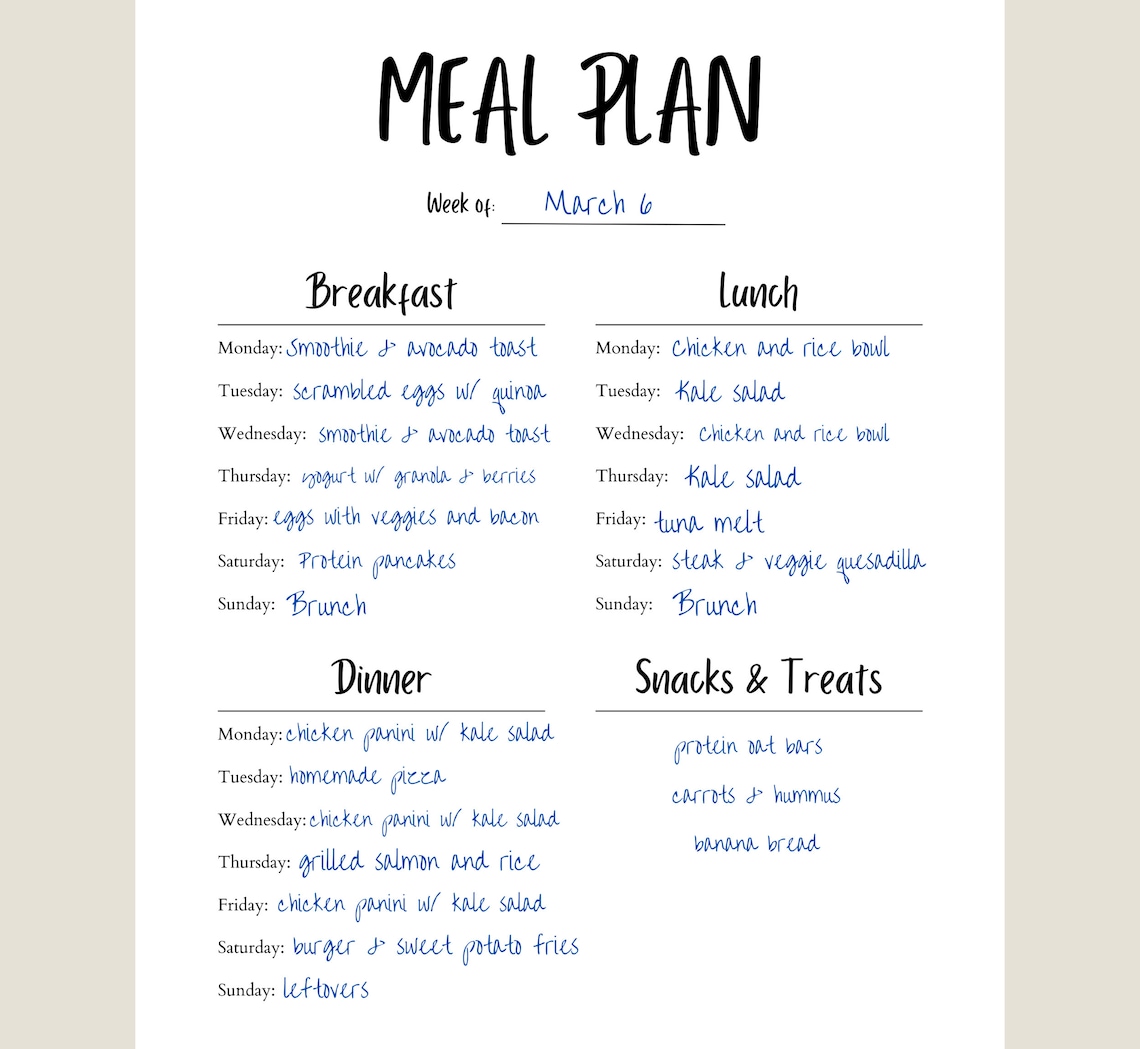 Weekly Meal Planner Printable | Weekly Menu Planner | Minimalist Meal ...