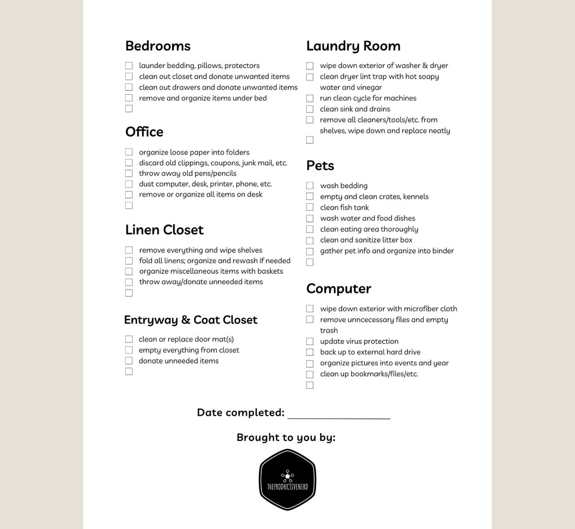 Ultimate Cleaning Checklist Black and White Printable Cleaning ...