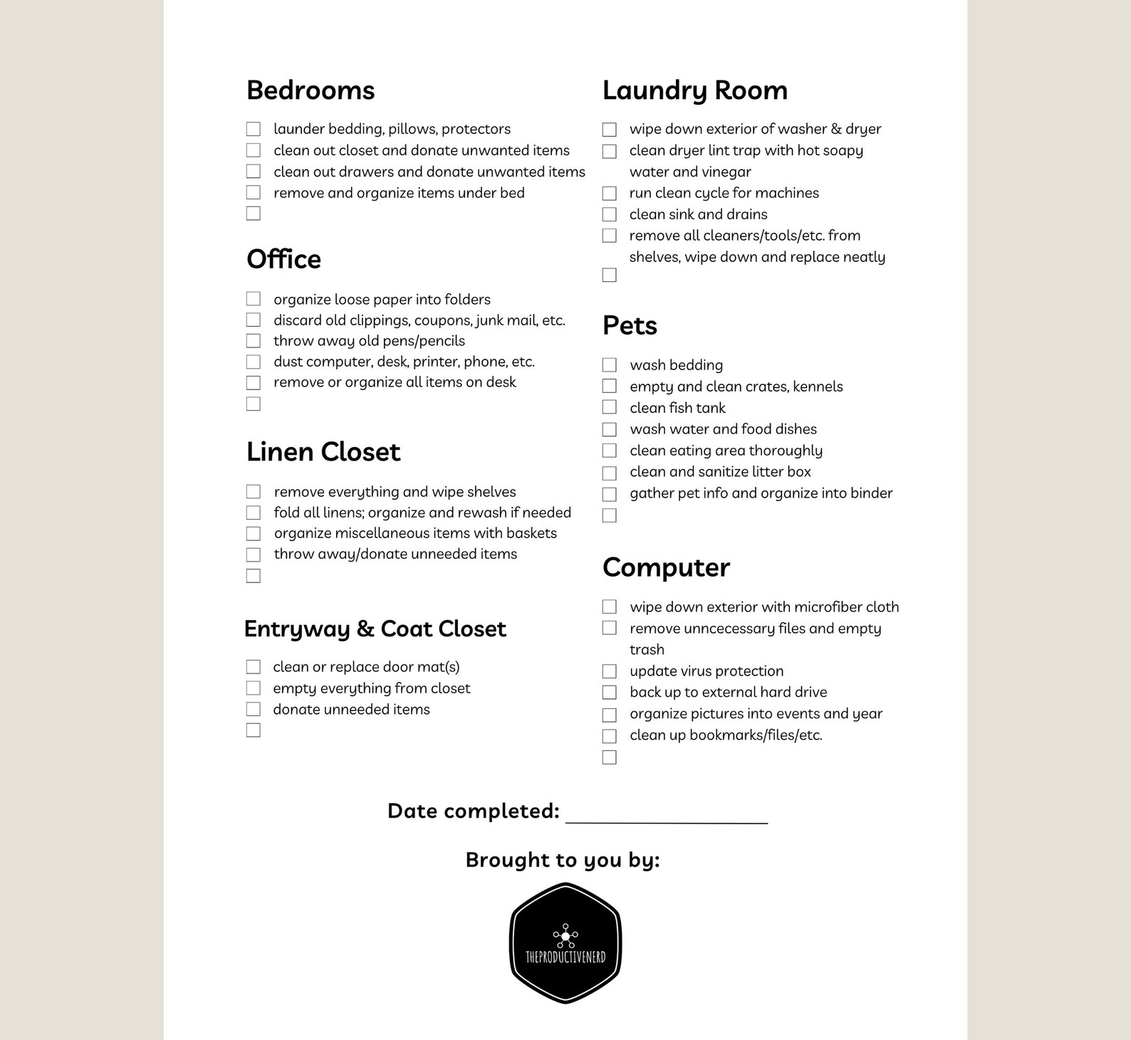 Ultimate Cleaning Checklist | Black and White Printable Cleaning ...