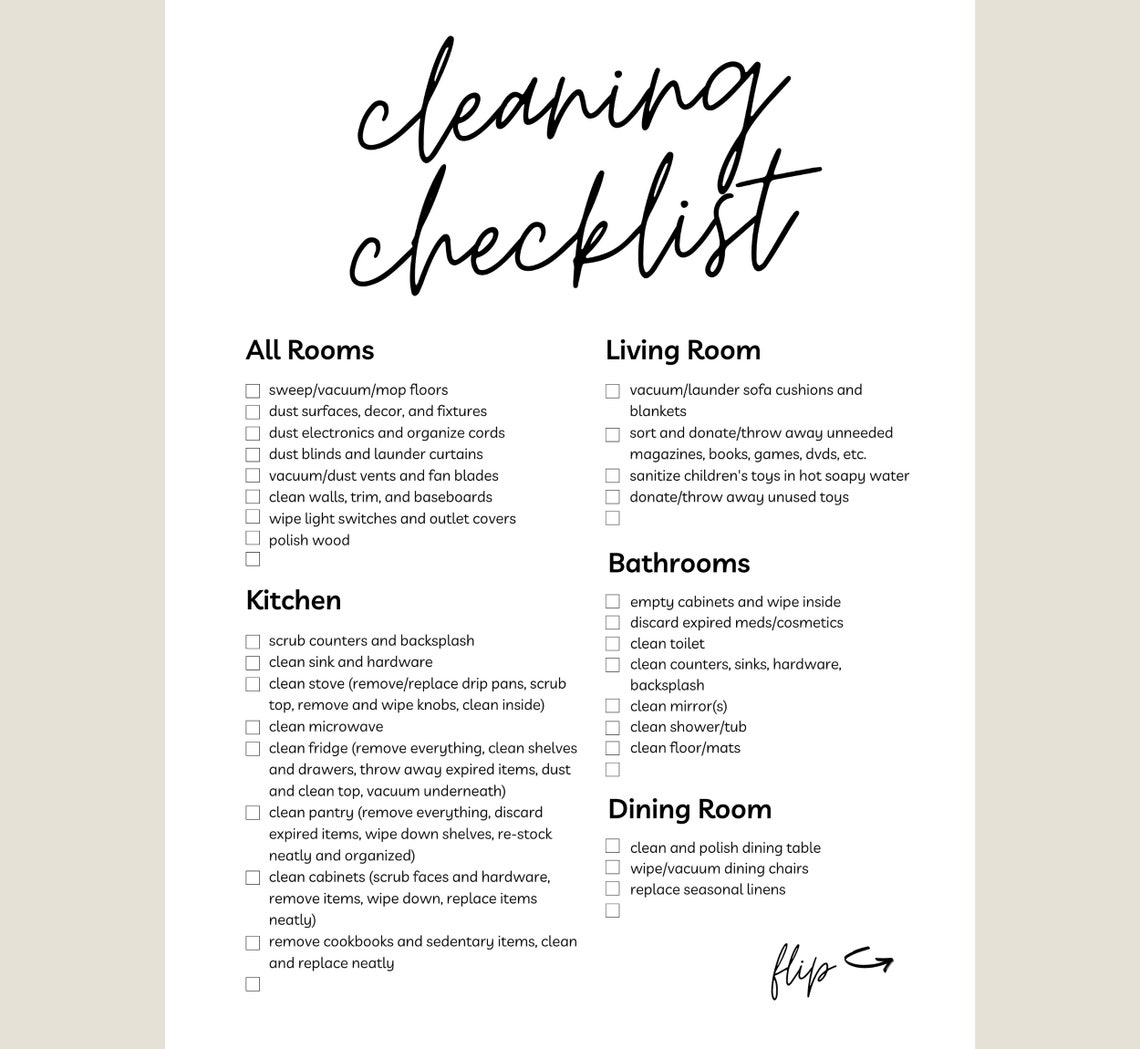 Ultimate Cleaning Checklist Black and White Printable Cleaning ...
