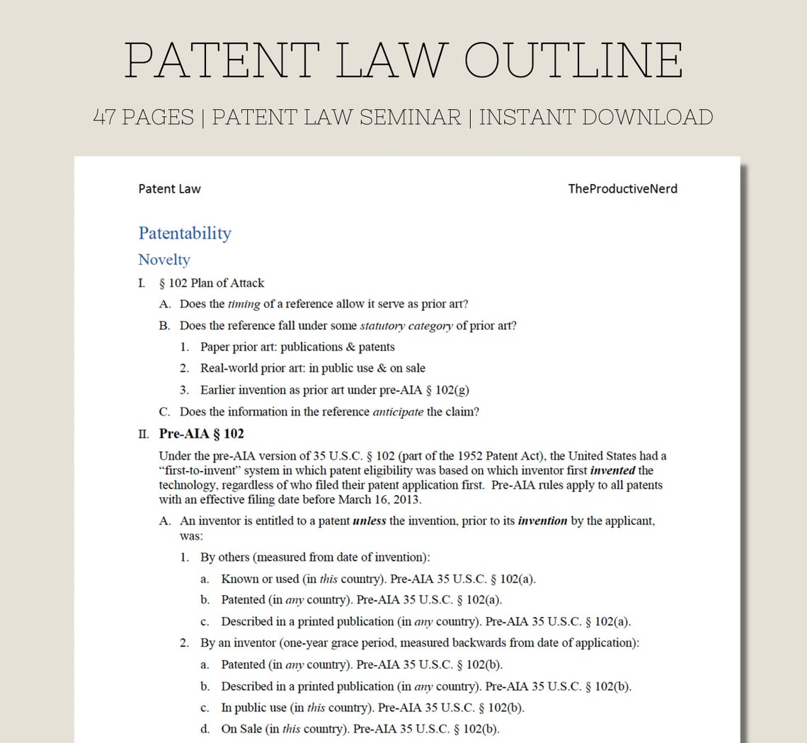 Patent Law Outline | Law School Notes | Law School Outline Patent Law ...