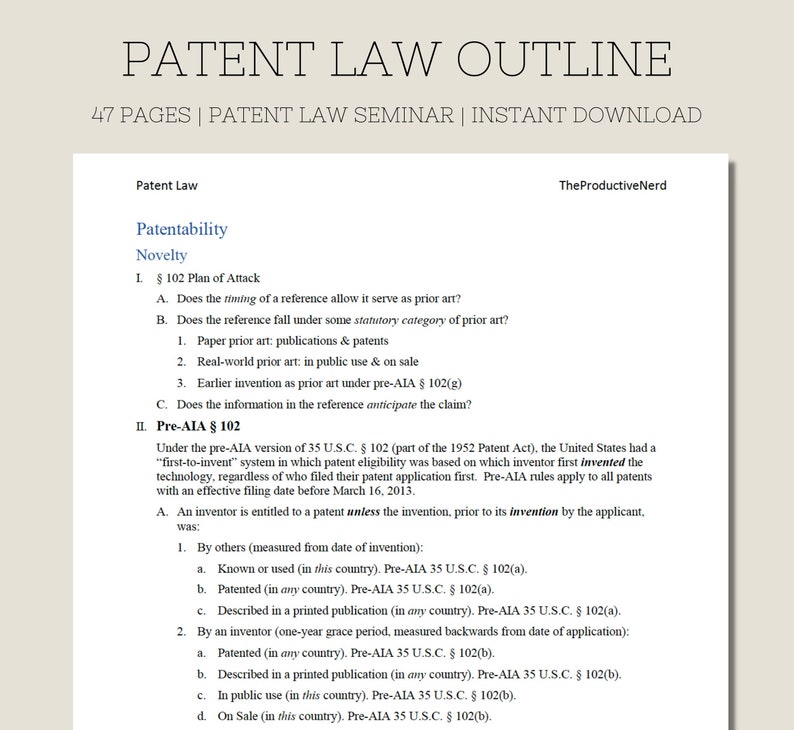 Patent Law Outline | Law School Notes | Law School Outline Patent Law ...