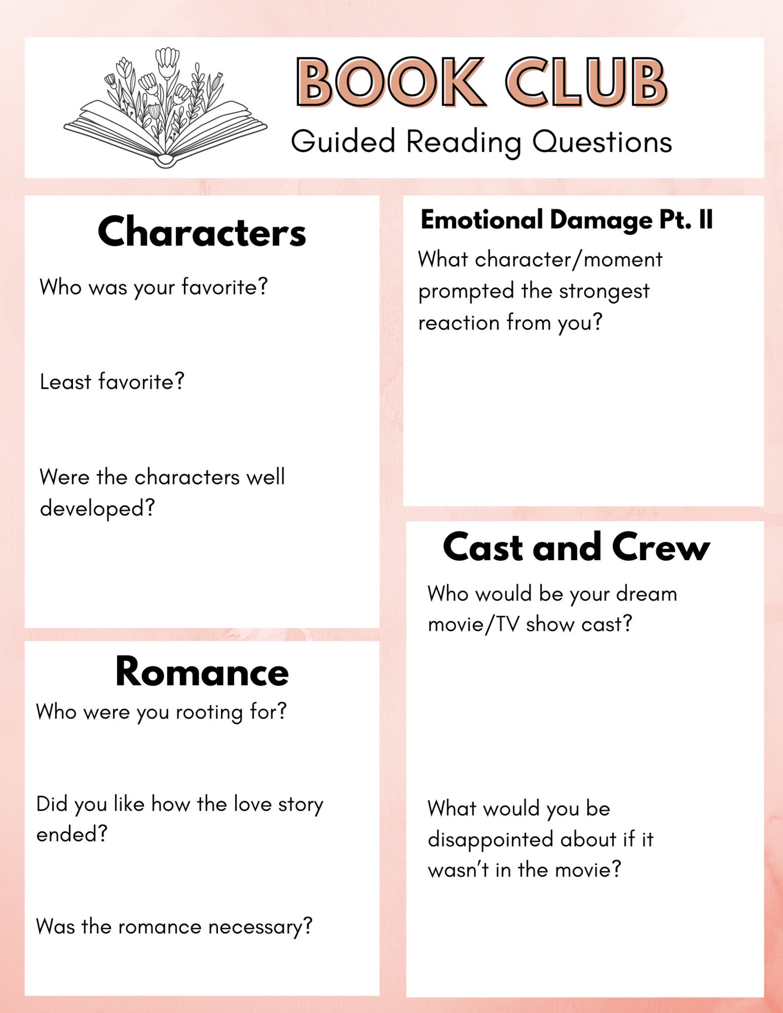 Book Club Questions PDF - Etsy