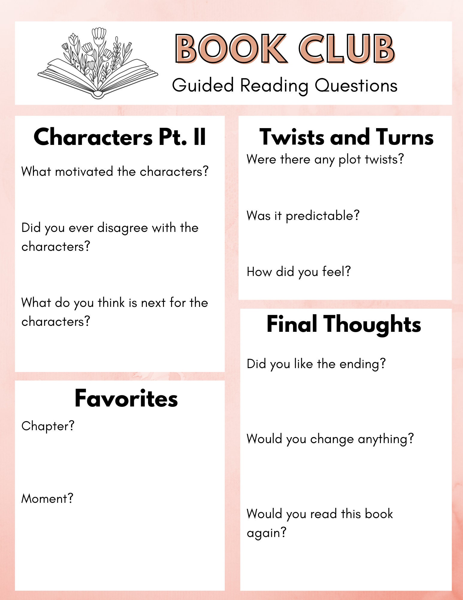 CUSTOMIZABLE Book Club Questions - Etsy
