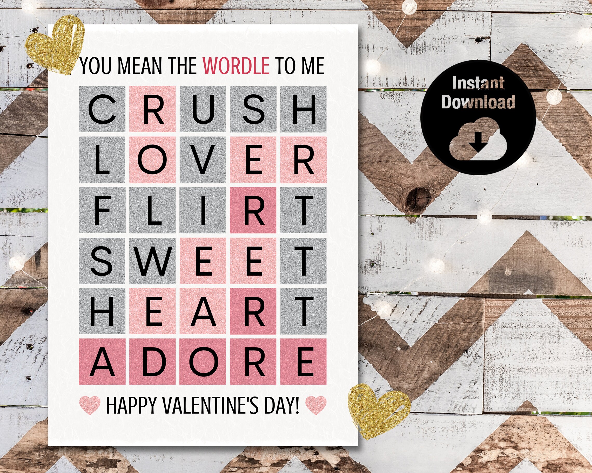 Wordle Valentine's Day Card, 5x7, Glitter, Pink, Crush, Lover, Flirt ...