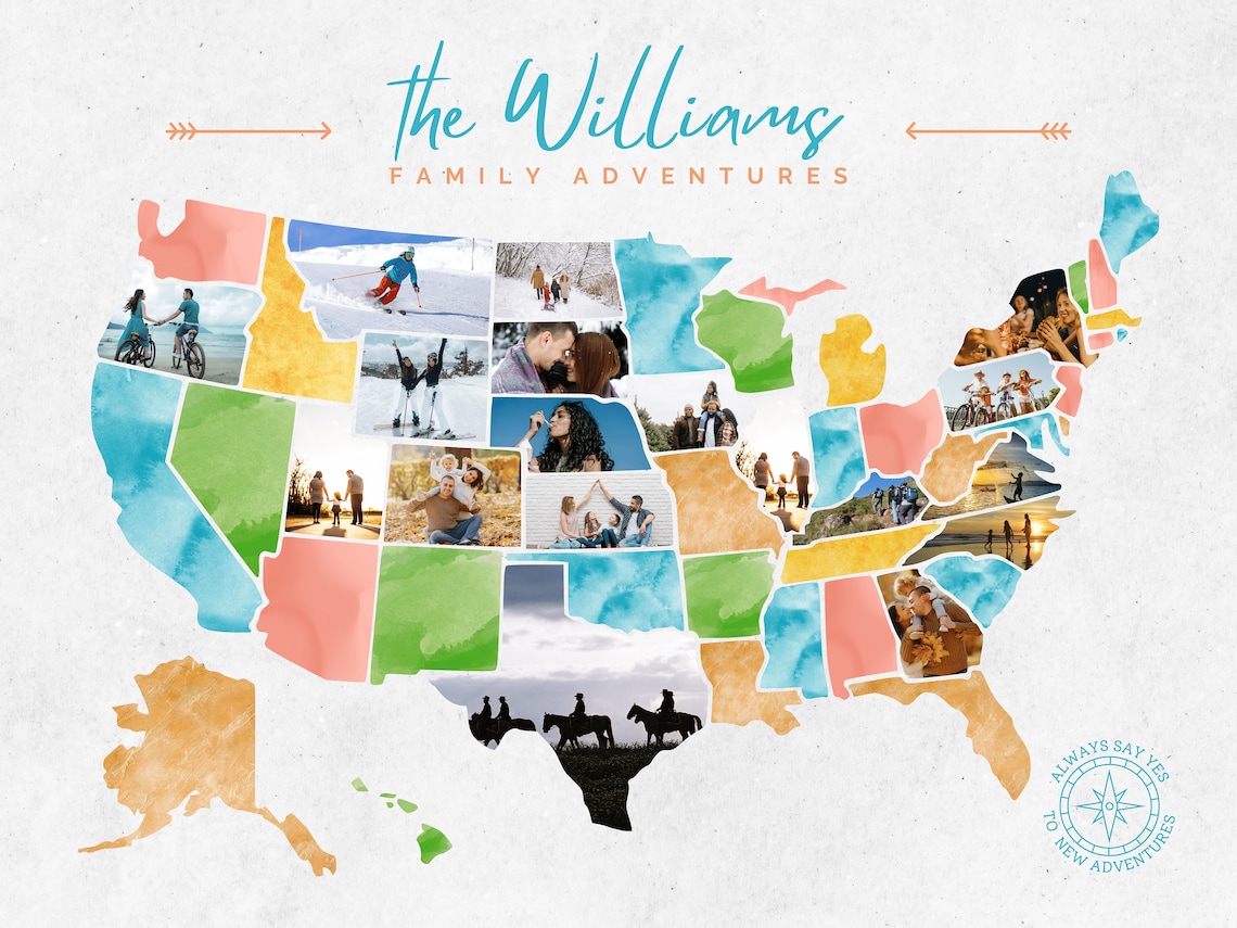 United States Map Travel Photos Poster, 50 States, US Adventure Picture ...