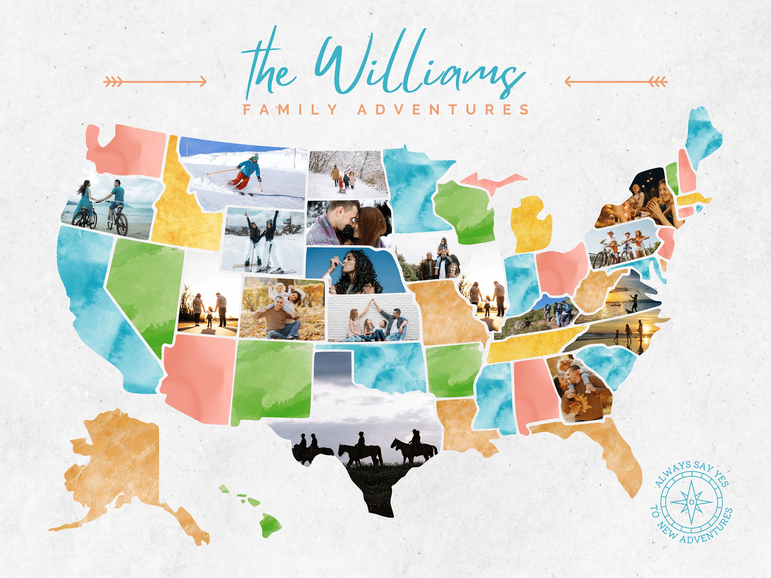 United States Map Travel Photos Poster, 50 States, US Adventure Picture ...