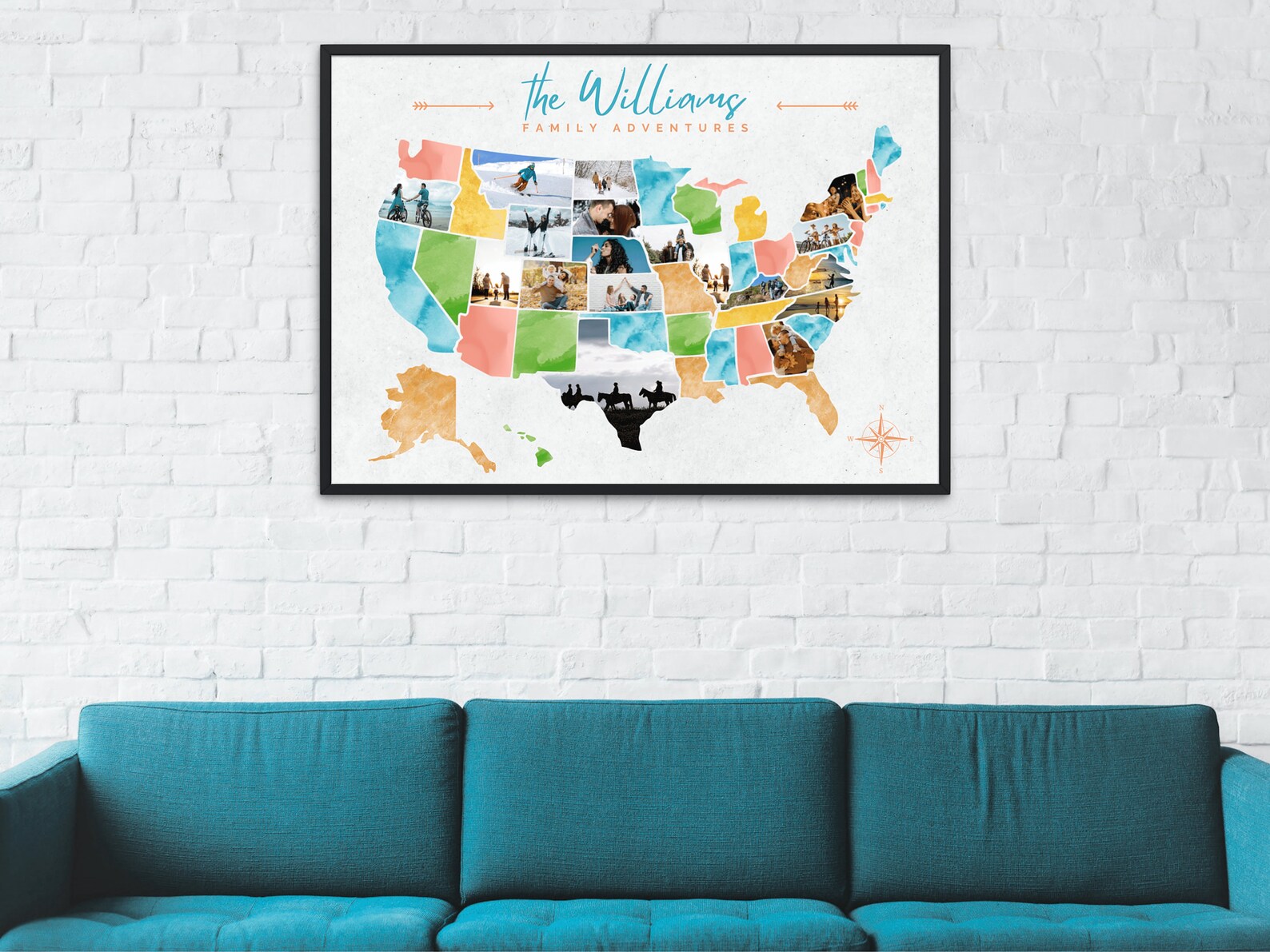 United States Map Travel Photos Poster, 50 States, US Adventure Picture ...