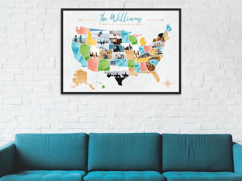 United States Map Travel Photos Poster, 50 States, US Adventure Picture ...
