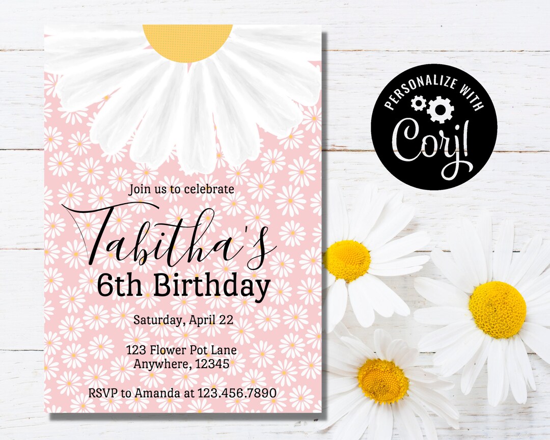 Daisy Birthday Invitation, Daisies, Flower Invitation, Invite, Editable ...