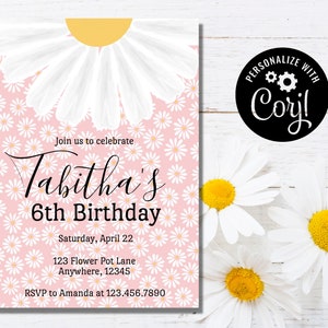 Daisy Birthday Invitation, Daisies, Flower Invitation, Invite, Editable ...