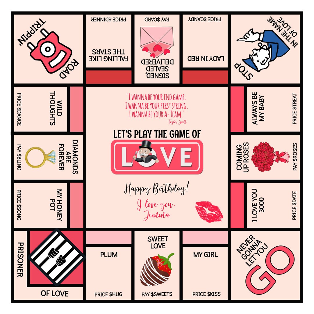 Monopoly Birthday Card Romantic Valentine Board Instant Download Etsy
