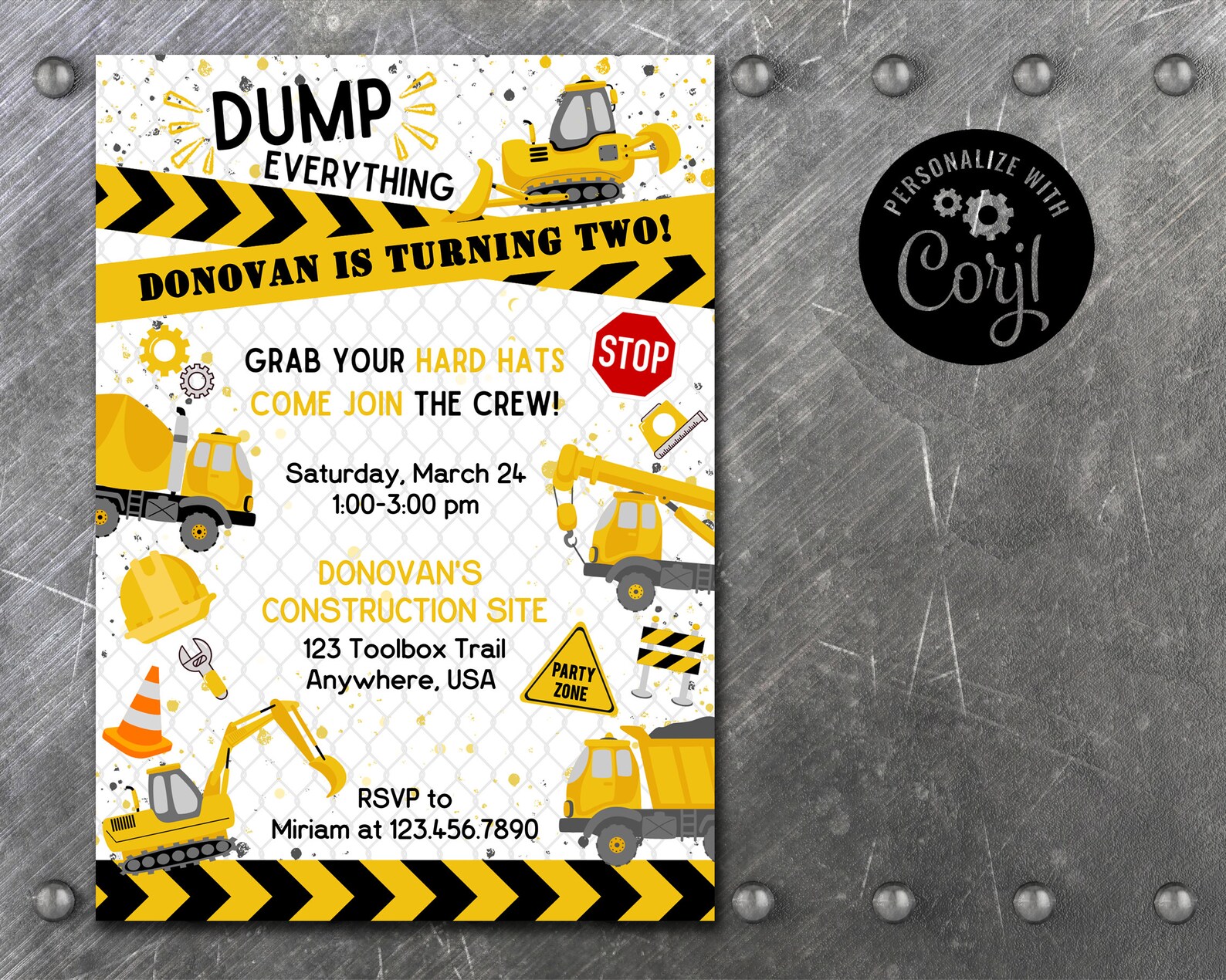 Construction Birthday Invitation, Work Zone Party Invite, Tool Time ...