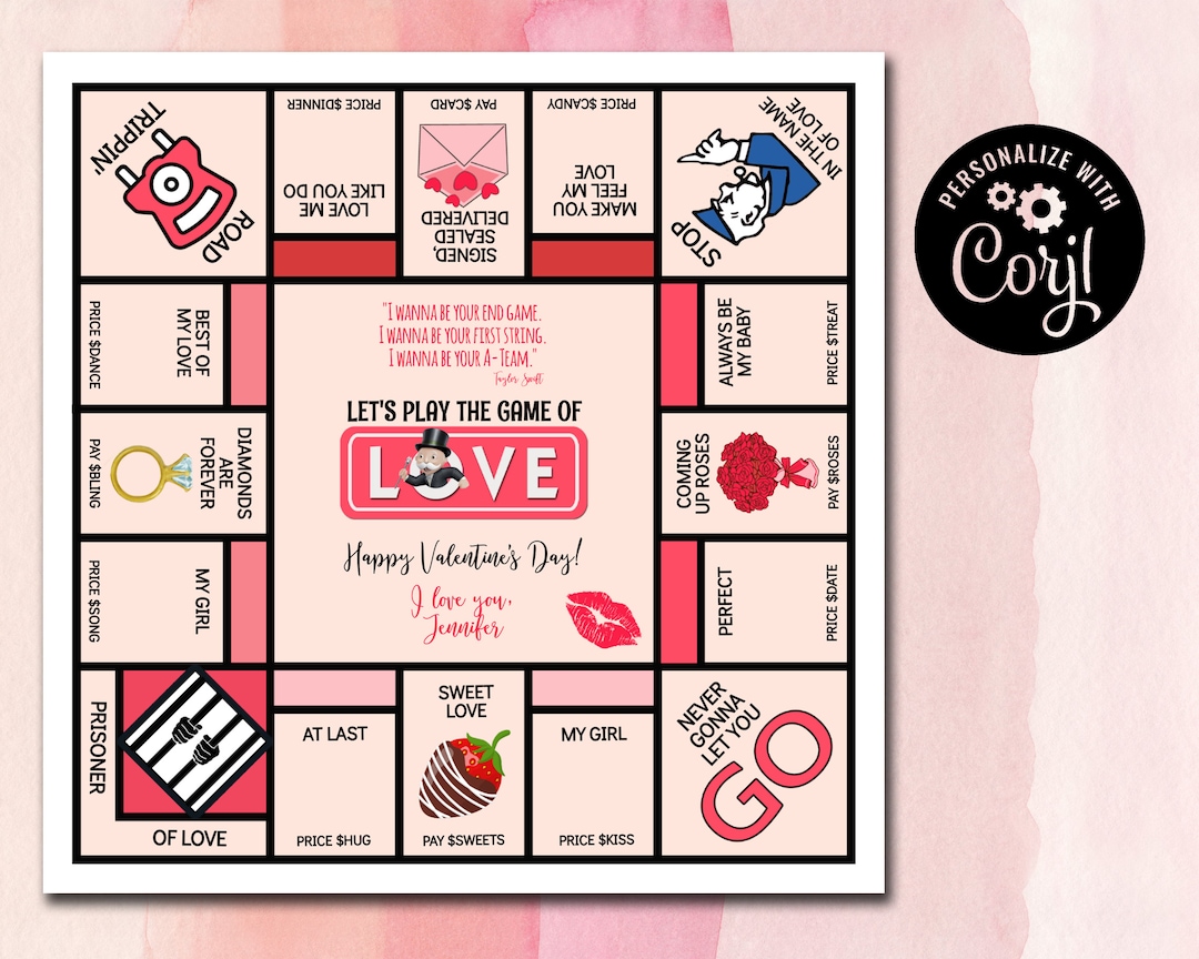 Monopoly Valentine Card, Board Game Valentine's Day, Game Night, Game ...