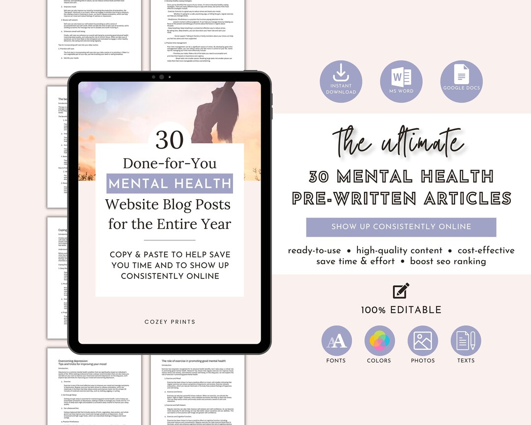 30 Done-for-you Mental Health Blog Posts, Mental Wellness Blog, Mental ...