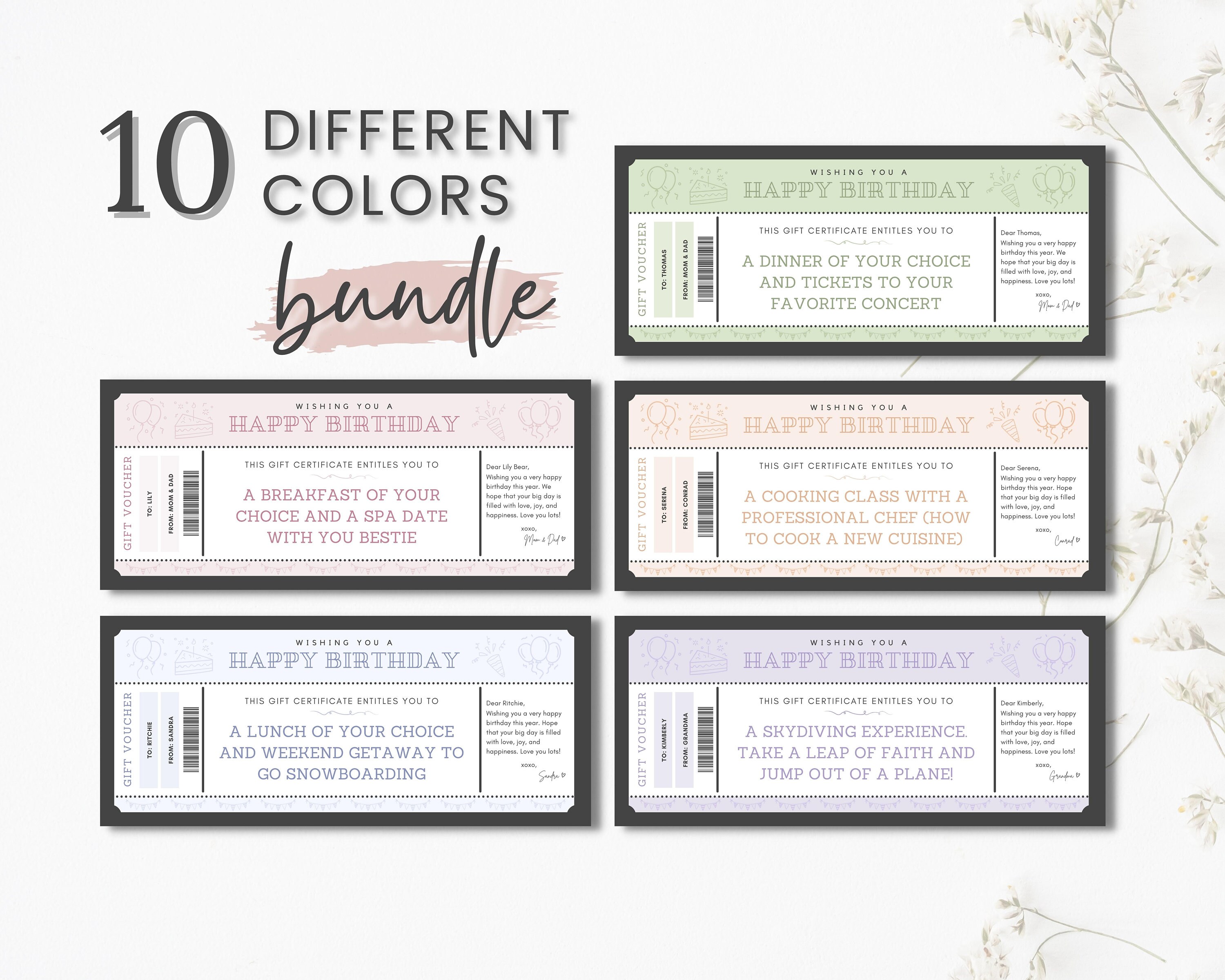 Editable Birthday Voucher Bundle, Birthday Voucher Template Bundle ...