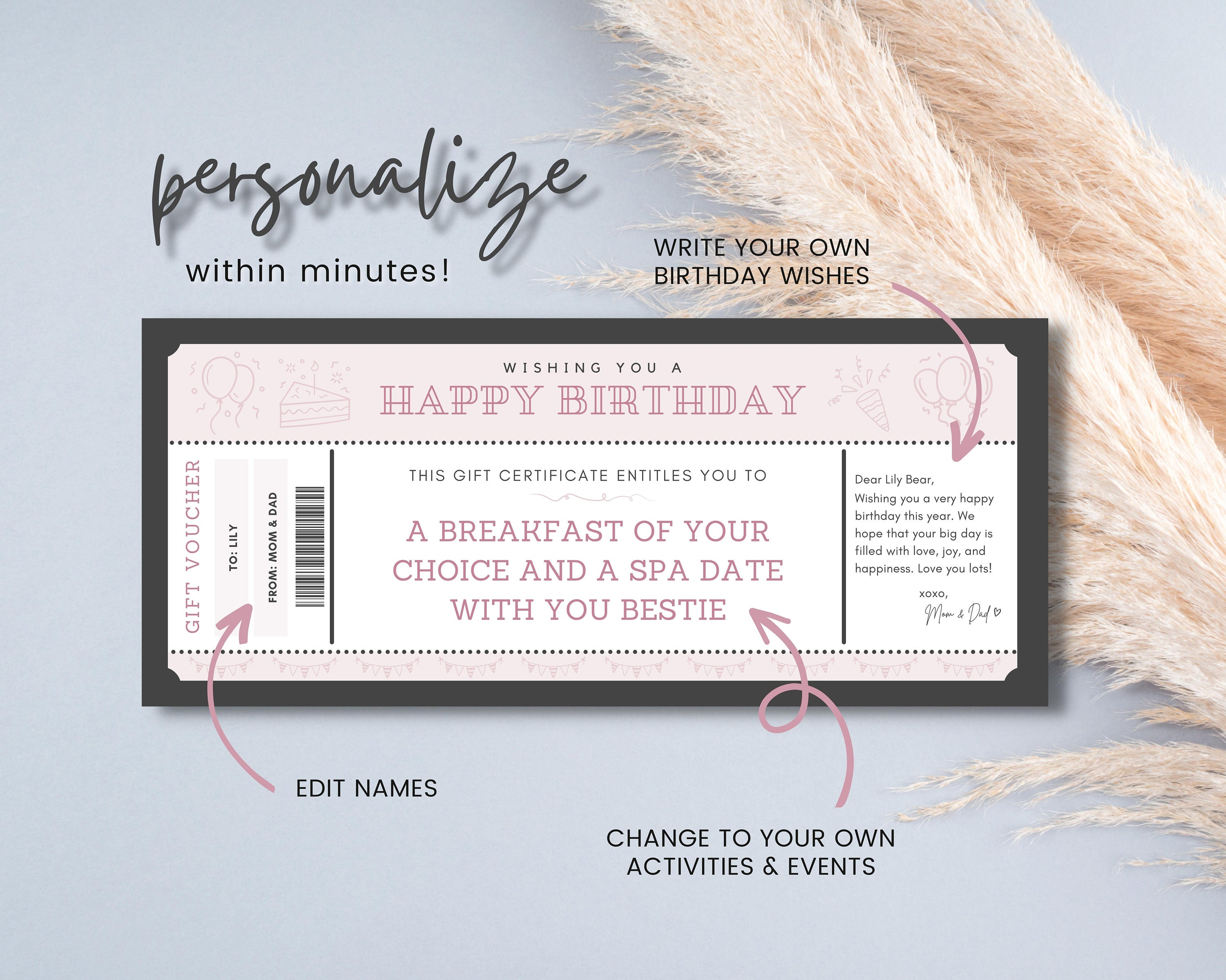 Editable Birthday Vouchers in 10 Colors, Last Minute Birthday Gift ...