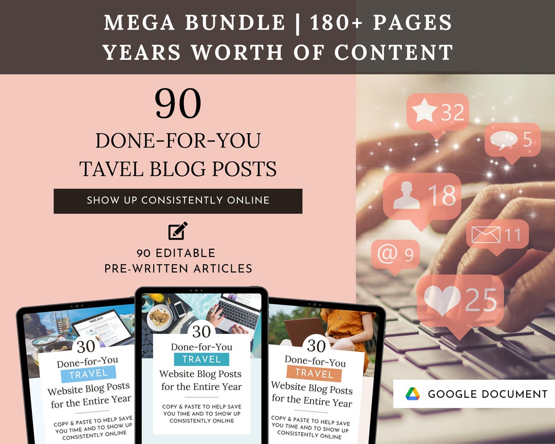 90 Done-for-you Travel Blog Posts Bundle, Pre-written Travel Content ...