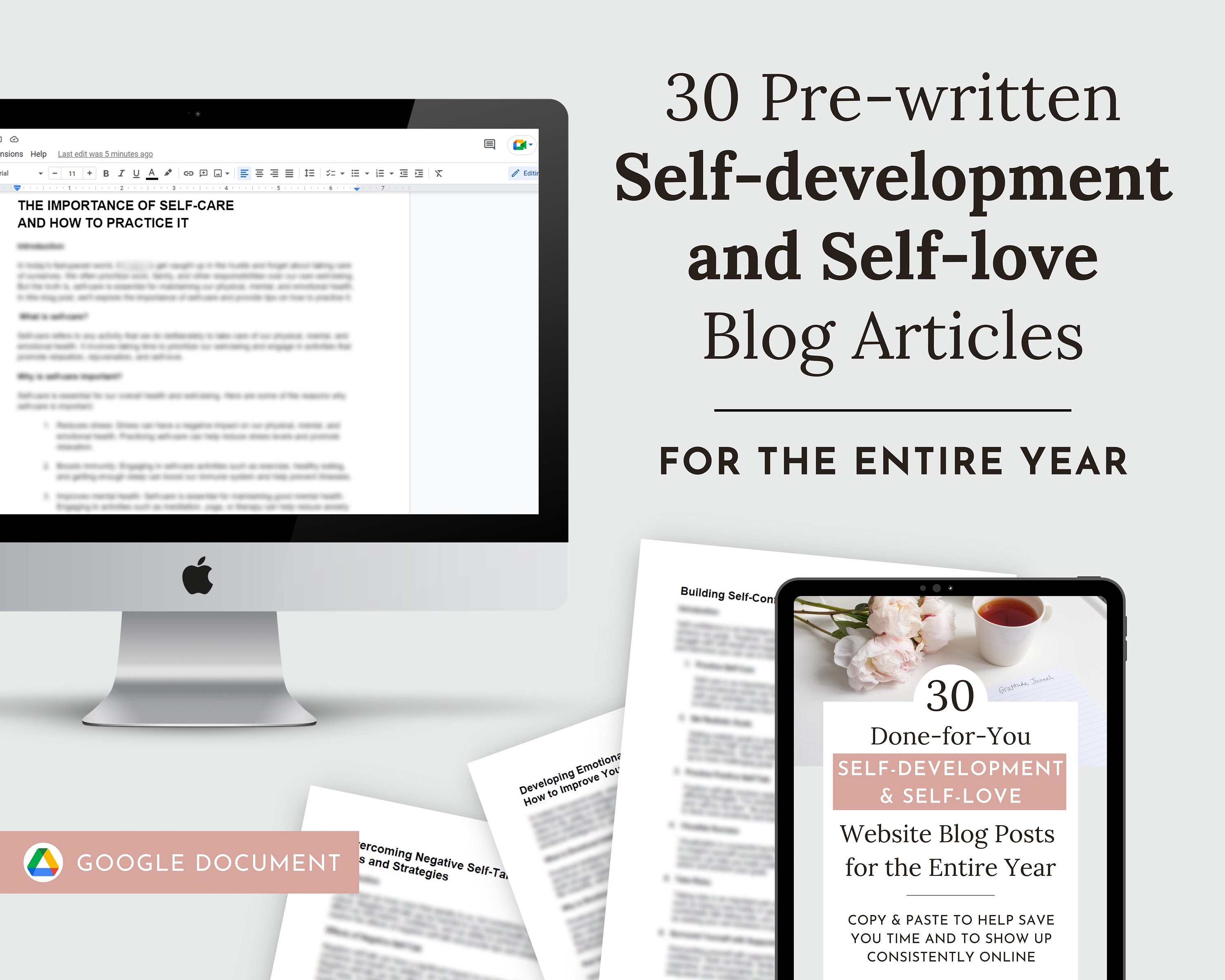 30 Done-for-you Self-care Blog Posts for Content Creators, Personal ...