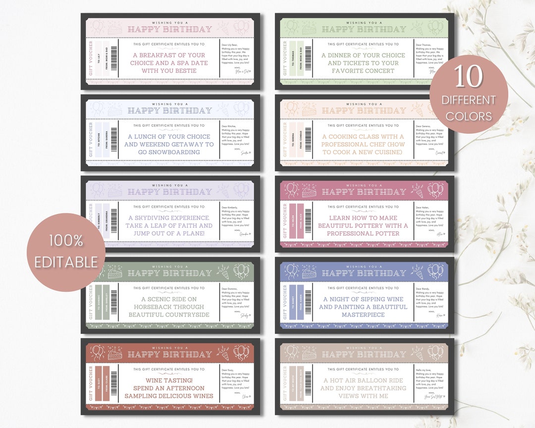 Editable Birthday Voucher Bundle, Birthday Voucher Template Bundle ...