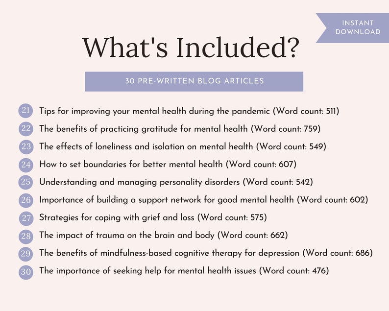 30 Done-for-you Mental Health Blog Posts for Content Creators, Mental ...