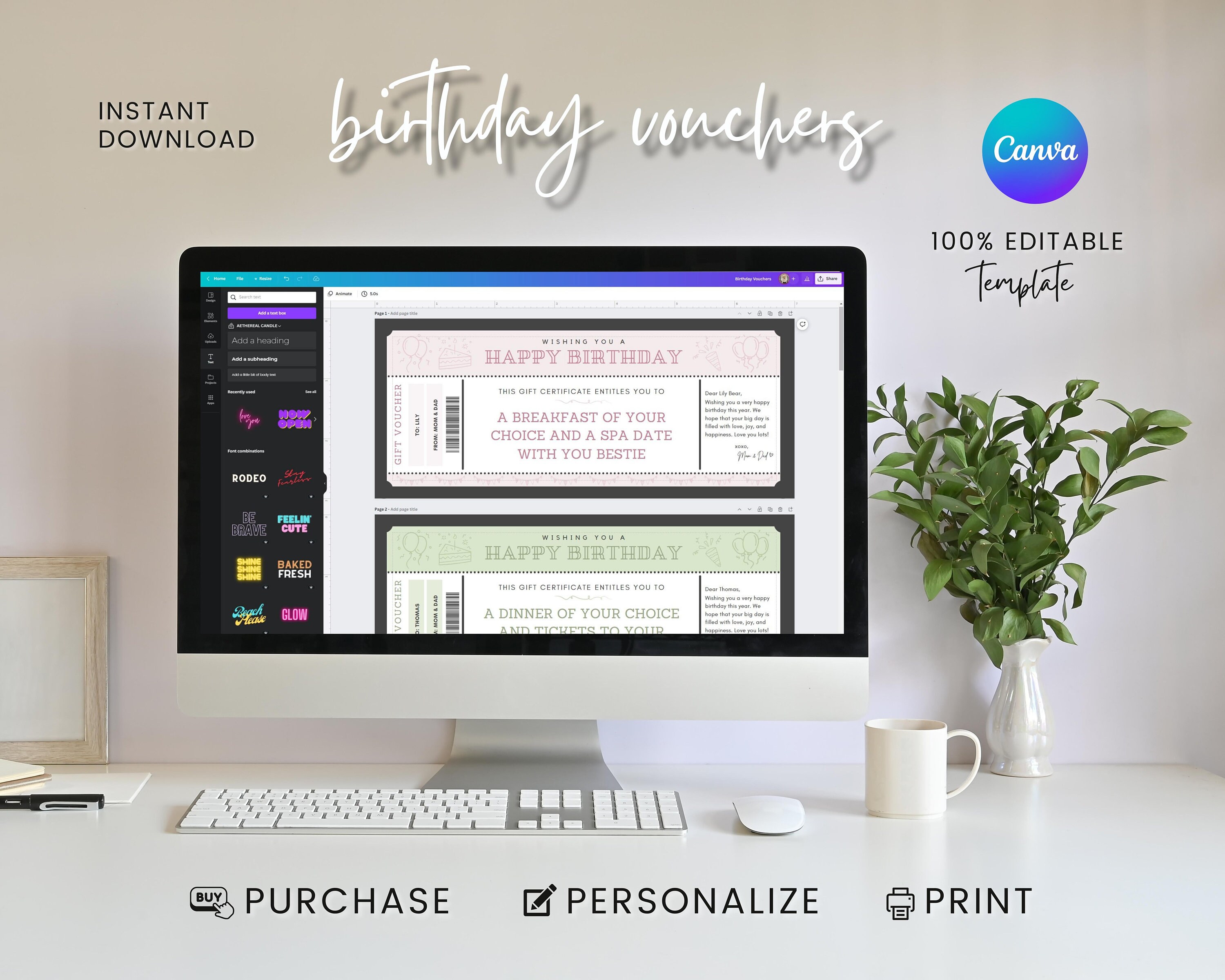 Editable Birthday Voucher Bundle, Birthday Voucher Template Bundle ...