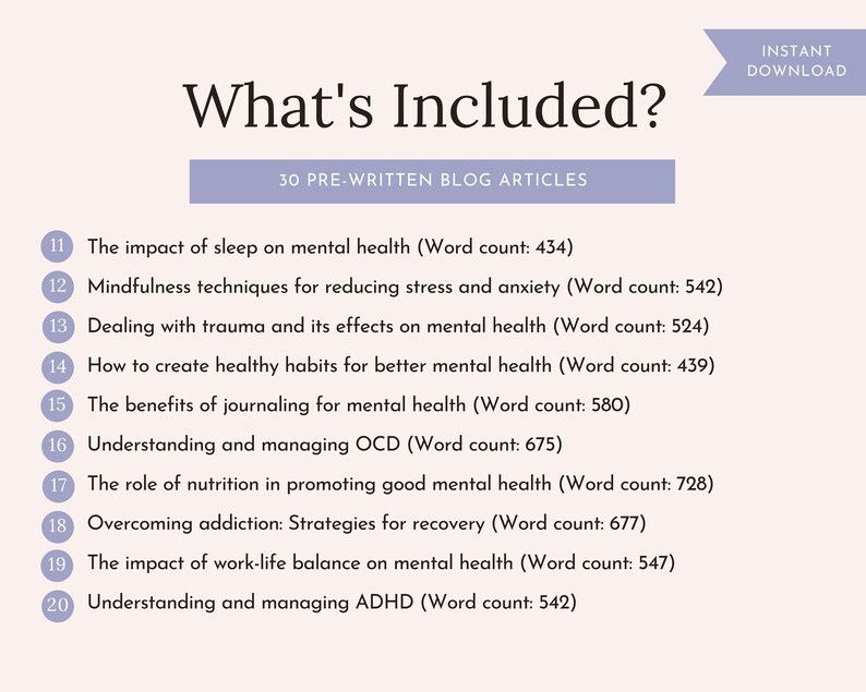 30 Done-for-you Mental Health Blog Posts for Content Creators, Mental ...