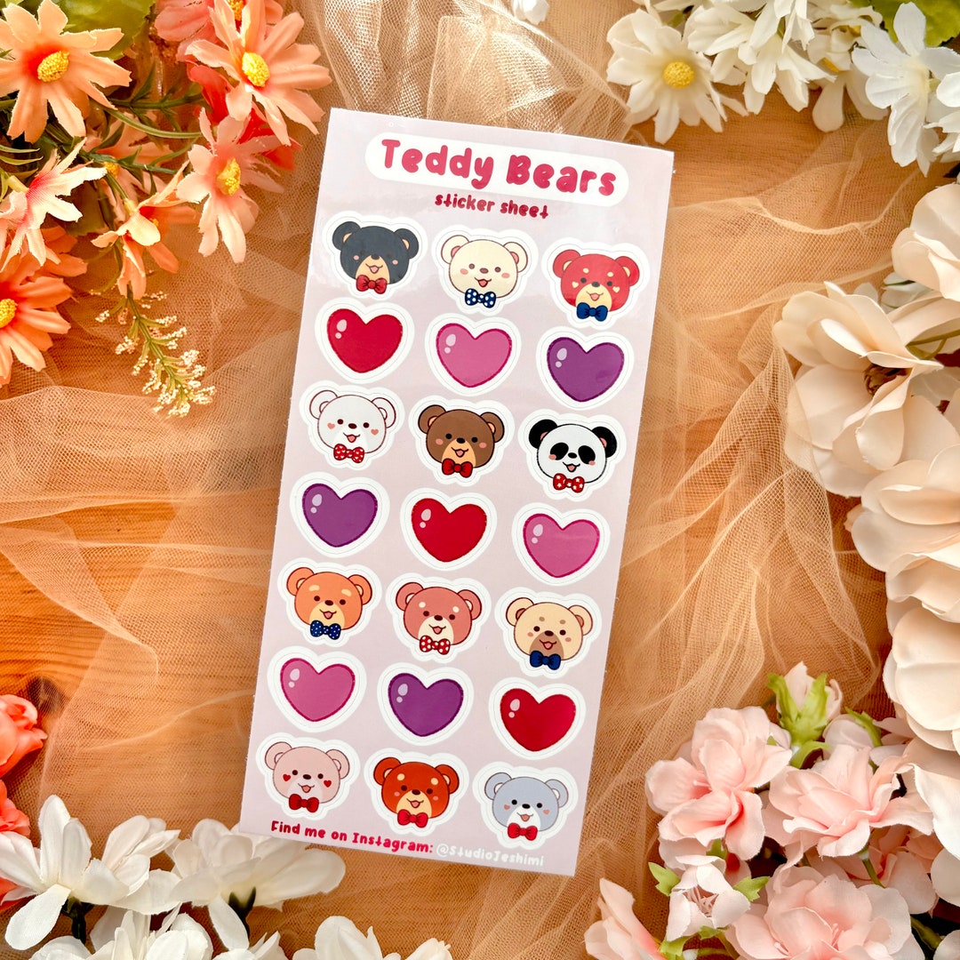 Teddy Bear Sticker Sheet Cute Bear Stickers - Etsy