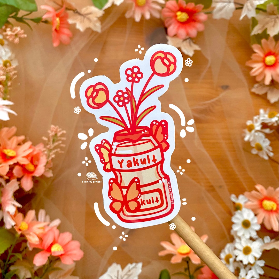 Cute Kawaii Yakult Sticker Strawberry Yakult Sticker Flower Butterfly ...