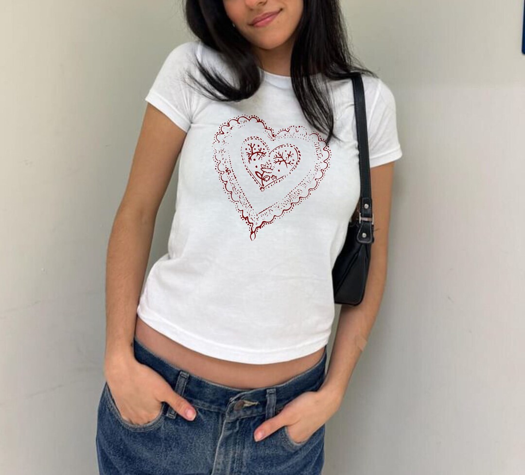 Lace Heart Baby Tee Vintage Pink Baby Tee Y2k Baby Tee Gift for Her ...