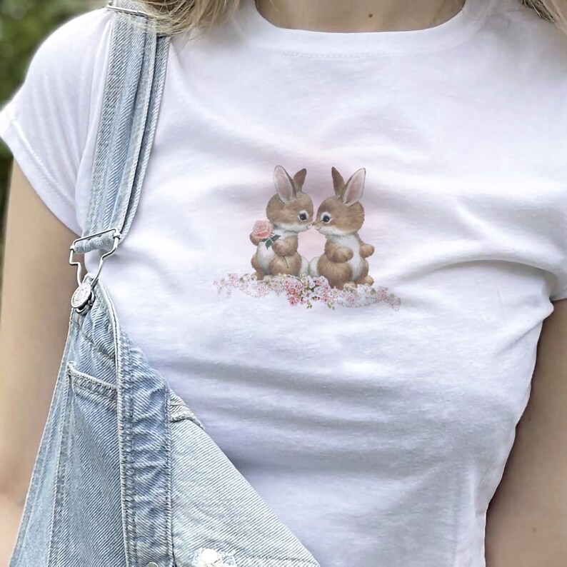Cute Rabbit T-shirt Coquette Clothing Trendy Gift for Her - Etsy Canada