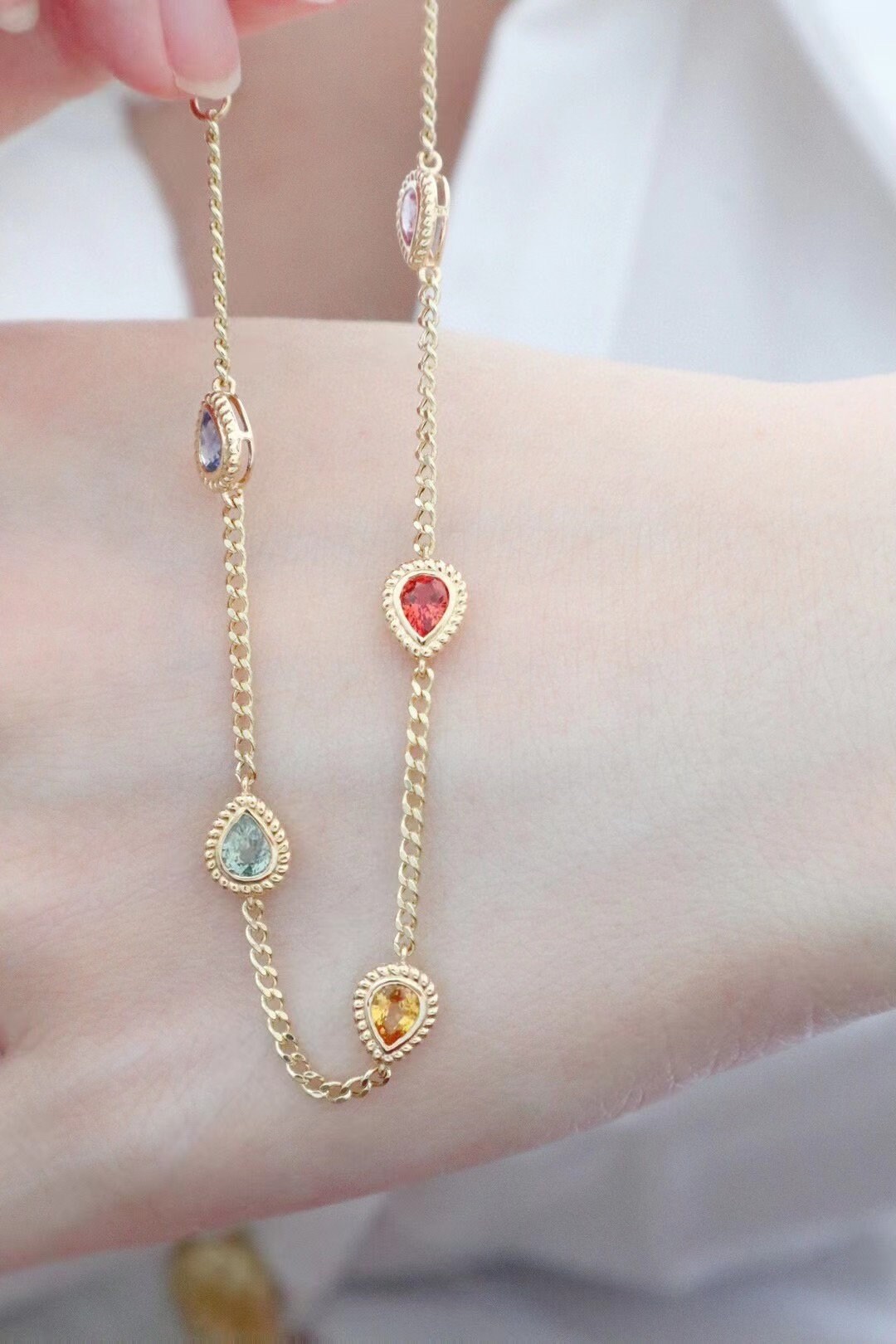 18k Solid Gold Natural Sapphire Bracelet / Multiple Color Gemstone ...