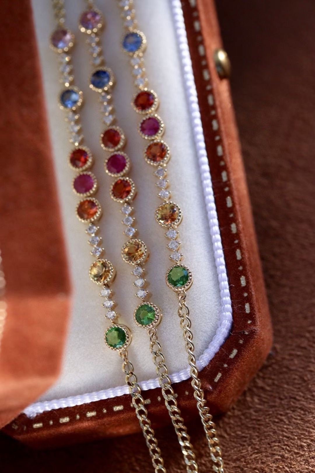 18k Solid Gold Natural Sapphire Diamond Bracelet / Multiple Color ...