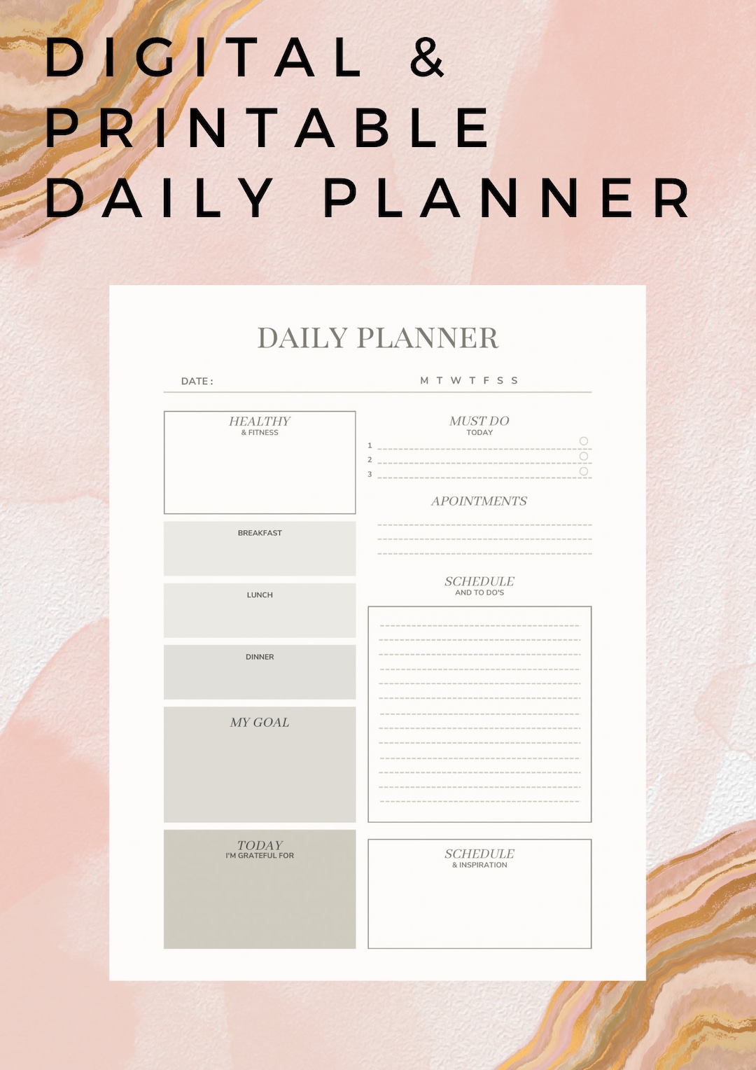 Digital and Printable Daily Planner - Etsy