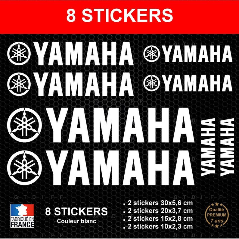 White YAMAHA Stickers 8 Adhesive Motorcycle Stickers Scooter Sponsor ...