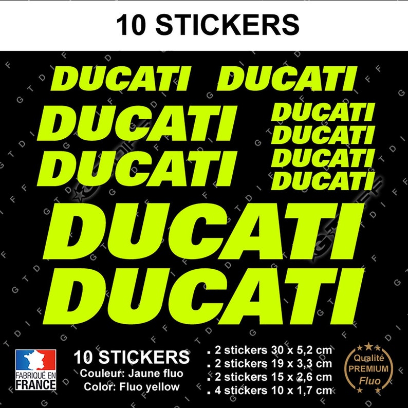 DUCATI Stickers 10 FLUO YELLOW Stickers Motorcycle Adhesives Sponsor ...