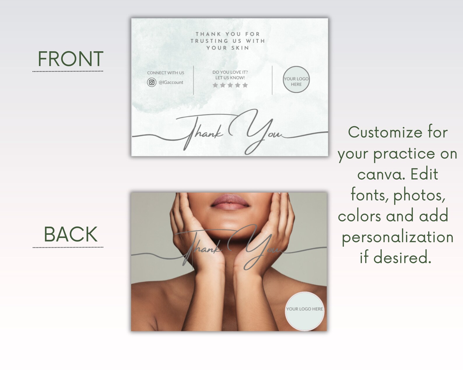 Thank You Card for Cosmetic Patients, Medical Spa Thank You, Elegant ...