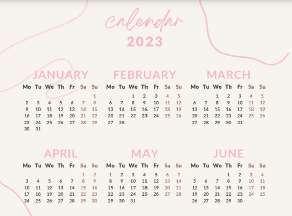 2023 Pink and Beige Calendar - Etsy