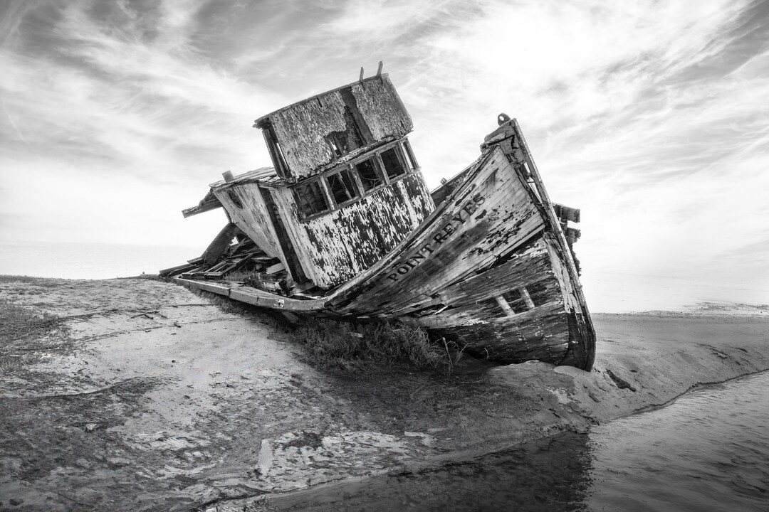 Point Reyes Boat Black and White Photography Print California Landscape ...