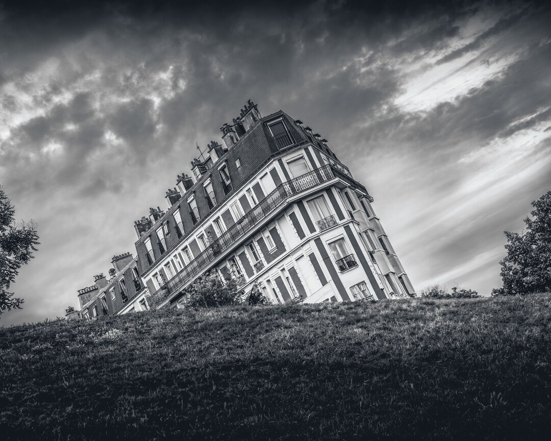 Sinking House in Montmartre Paris France Black and White French Wall ...