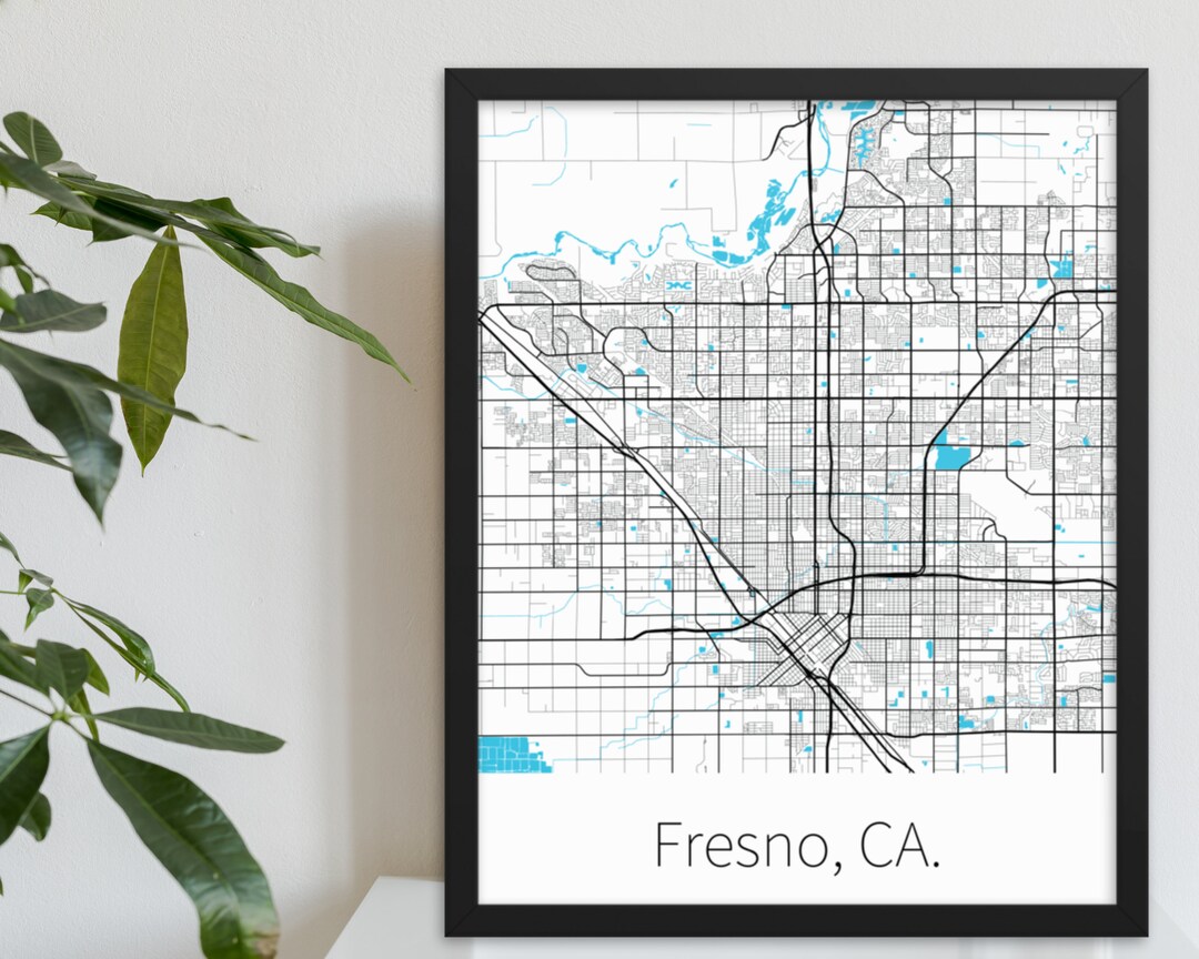 Fresno, CA. | City Minimalist Map in Black and White | Printed on ...