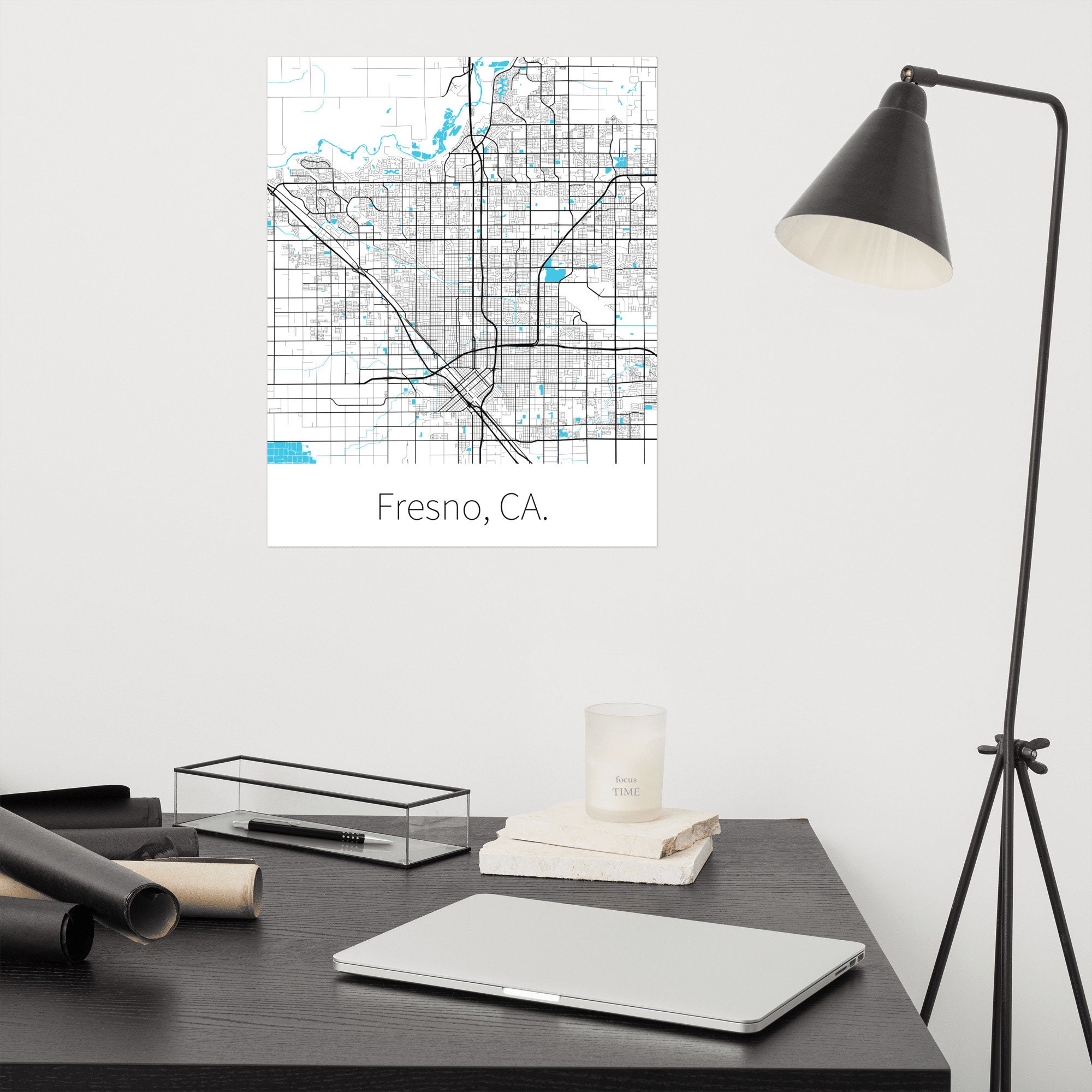Fresno, CA. | City Minimalist Map in Black and White | Printed on ...