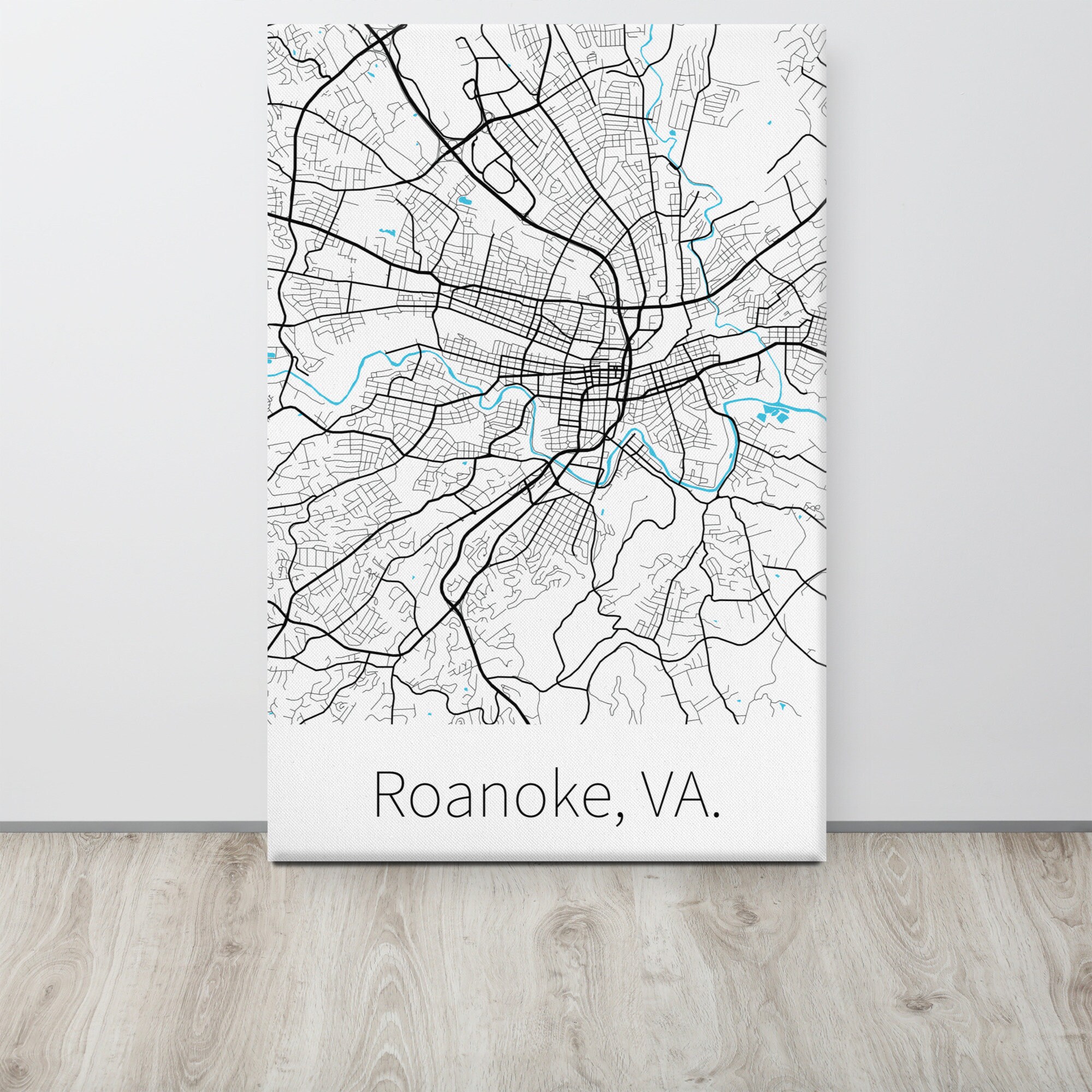 Roanoke, VA. City Minimalist Map in Black and White Printed on Premium ...