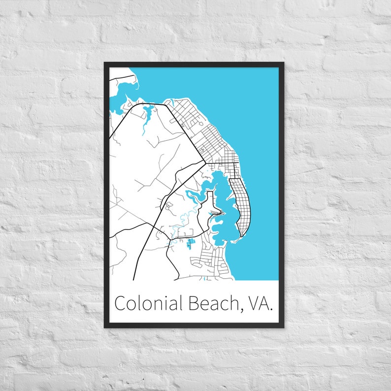 Colonial Beach, VA. City Minimalist Map in Black and White Printed on Premium Wall Art Available ...